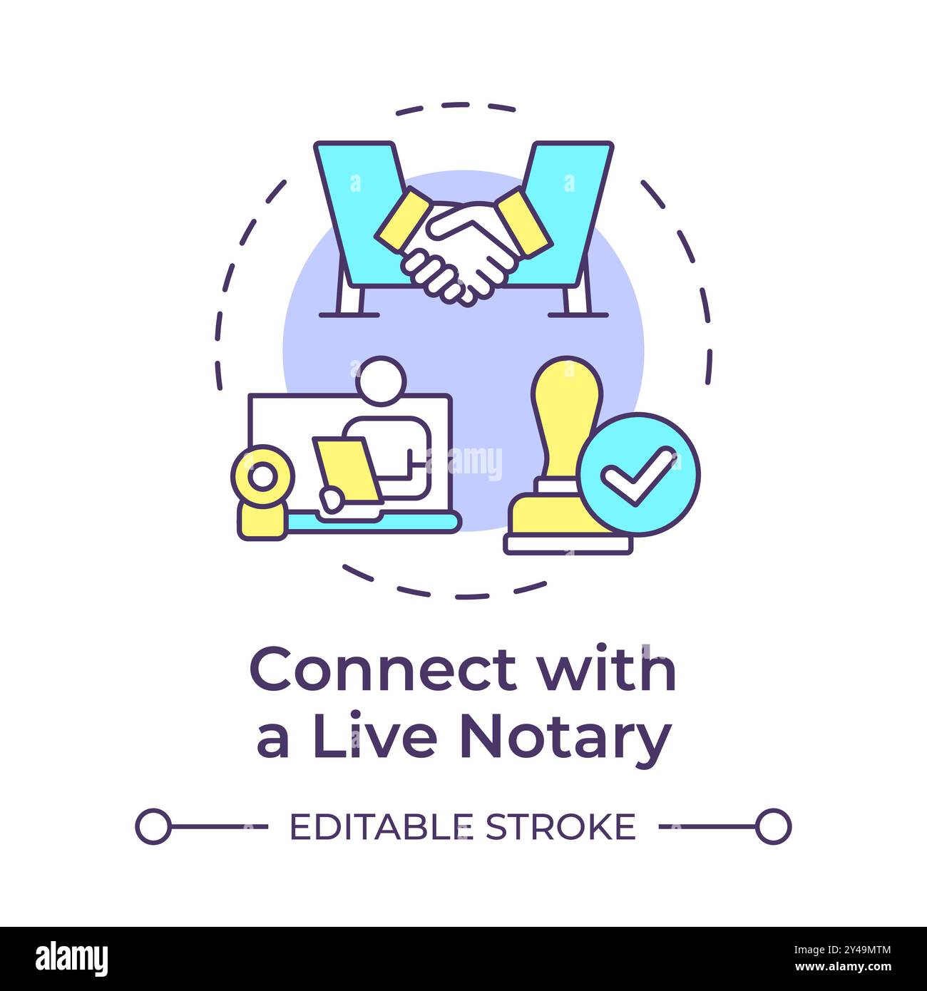 Connect with a live notary multi color concept icon Stock Vector Image ...