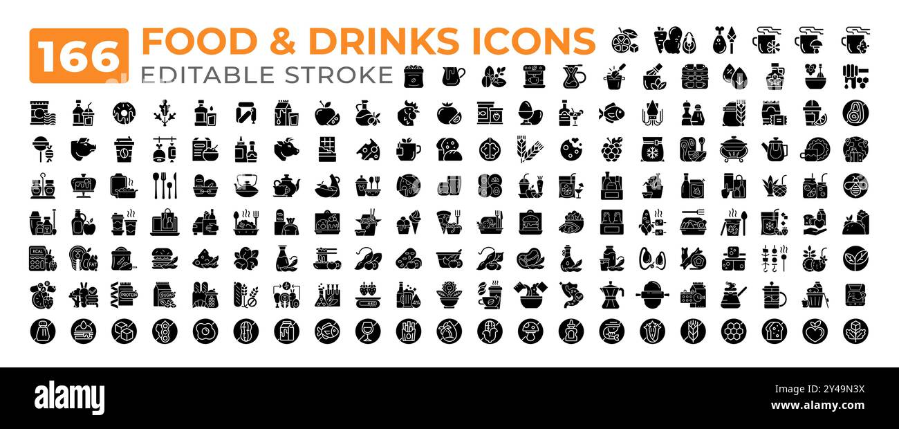 Food and drinks glyphs icons big set Stock Vector Image & Art - Alamy