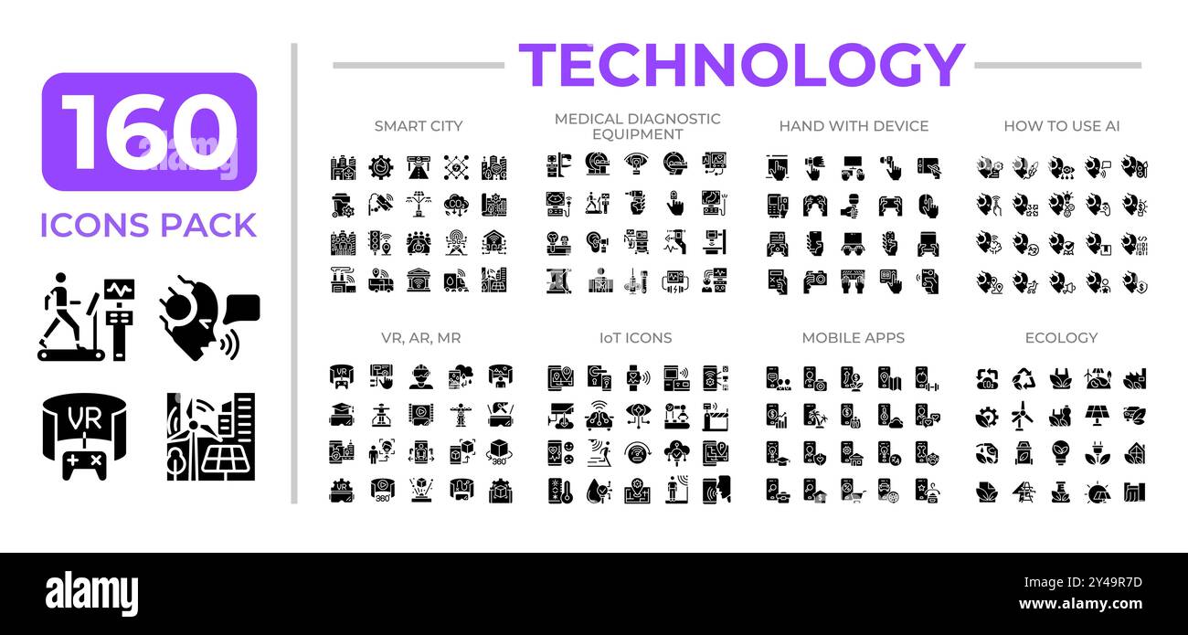 Technology glyphs icon set collection Stock Vector Image & Art - Alamy