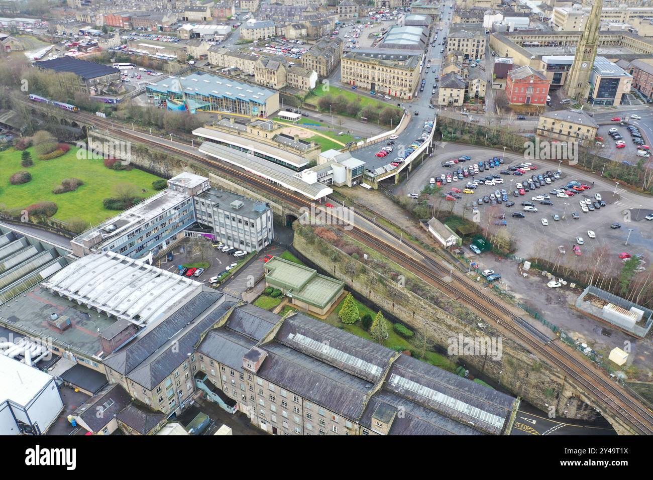Aerial drone photo of the town centre of the town of Halifax in West ...