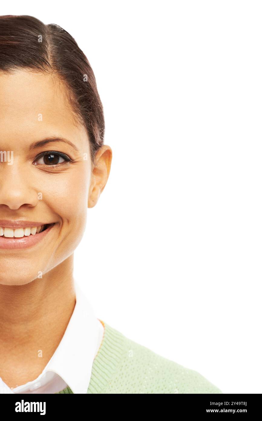 Portrait, smile and woman as school teacher for education with white ...