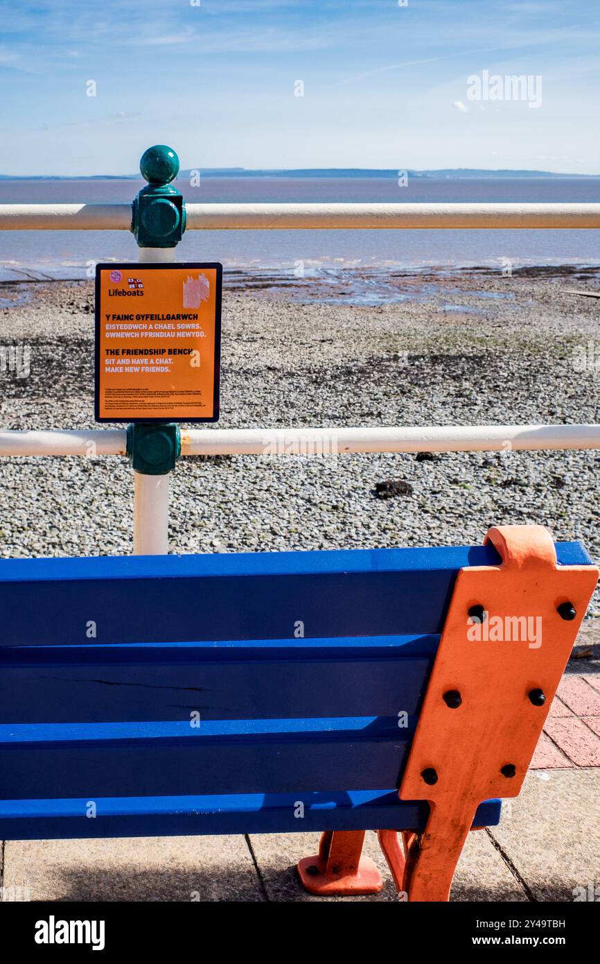 Friendship Bench and Sign on seaside esplanade in Penarth, Wales, UK ...