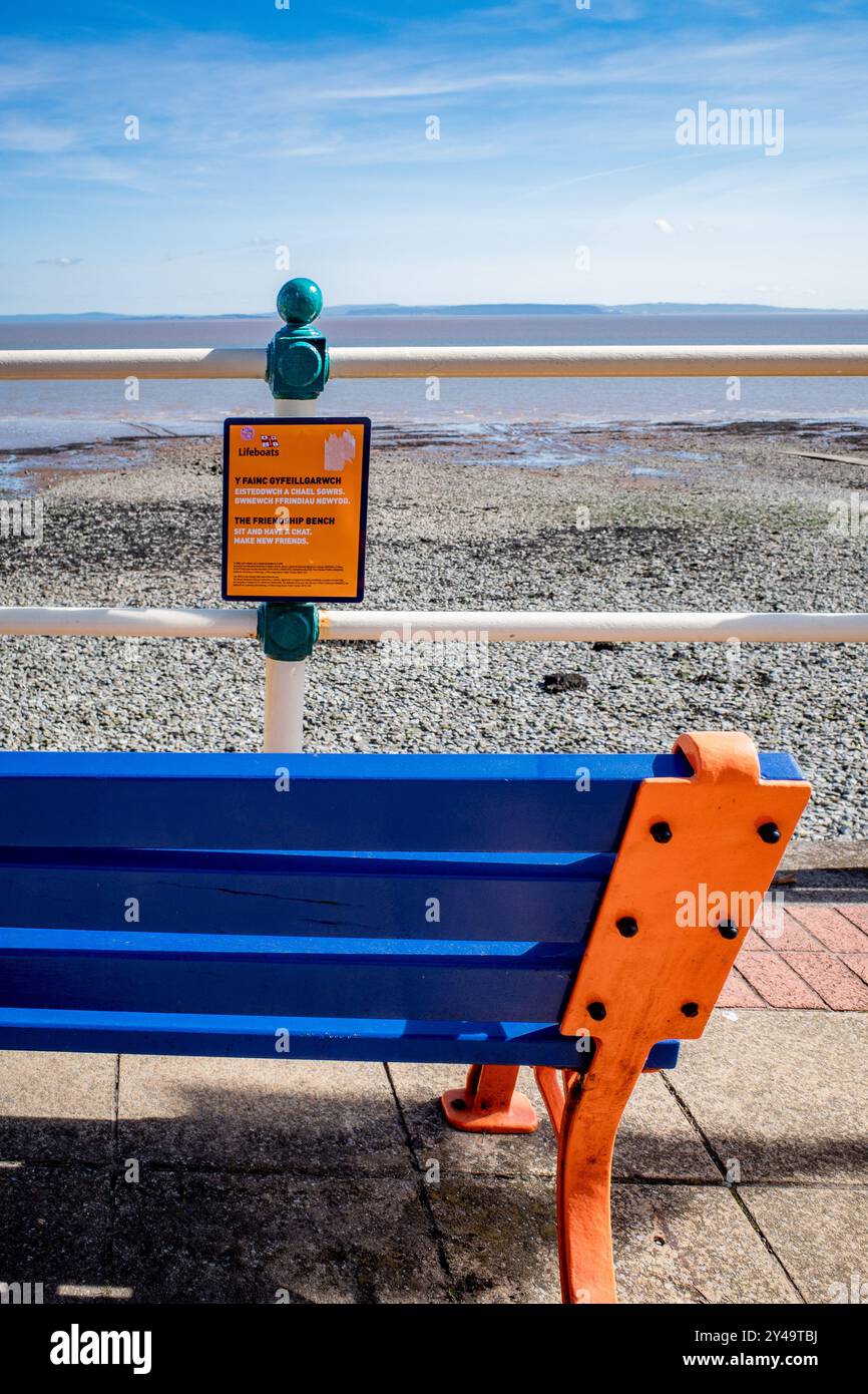 Friendship Bench and Sign on seaside esplanade in Penarth, Wales, UK ...