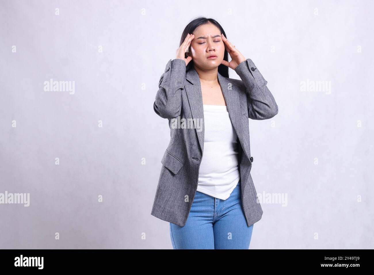 expression of beautiful young office woman asia close eyes dizzy both ...