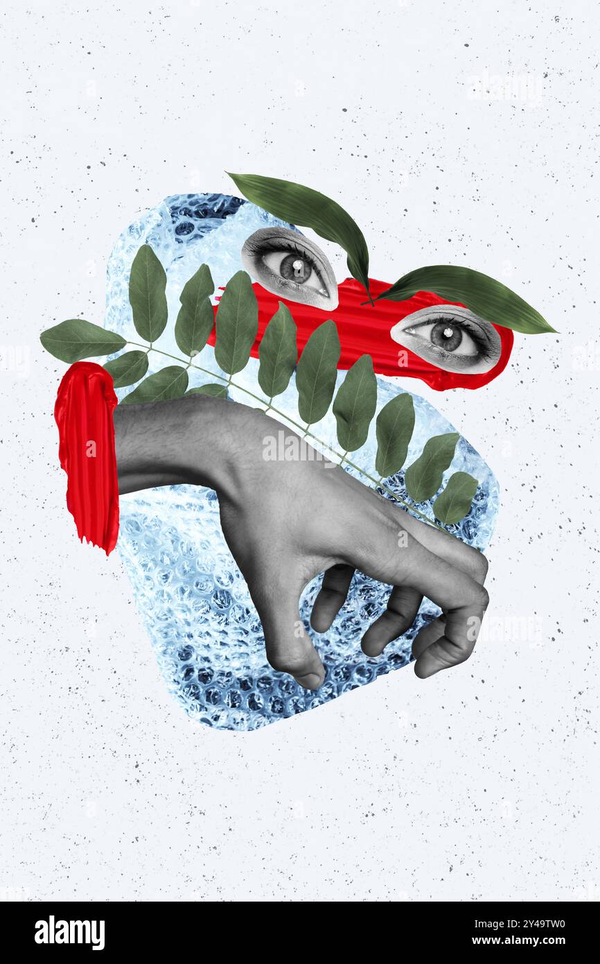 Creative unusual template collage of human hands scratching with green ...