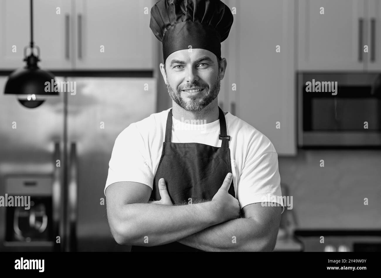 Restaurant menu happy bearded Black and White Stock Photos & Images - Alamy
