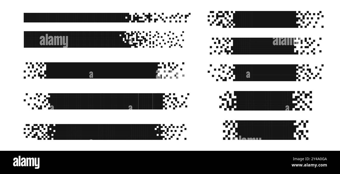 Horizontal title tag set pixel effect, mosaic footer, label. Geometric ...