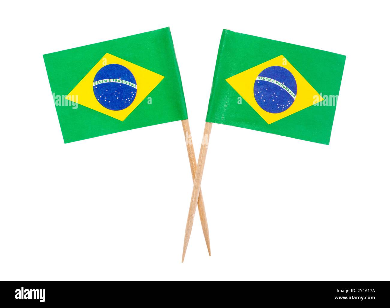 Small paper flags of Brazil isolated on white Stock Photo - Alamy