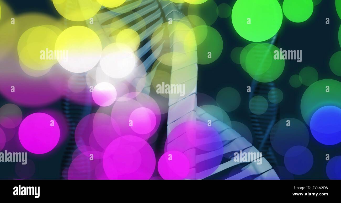 Image of dna strand and spots of light on dark background Stock Photo ...