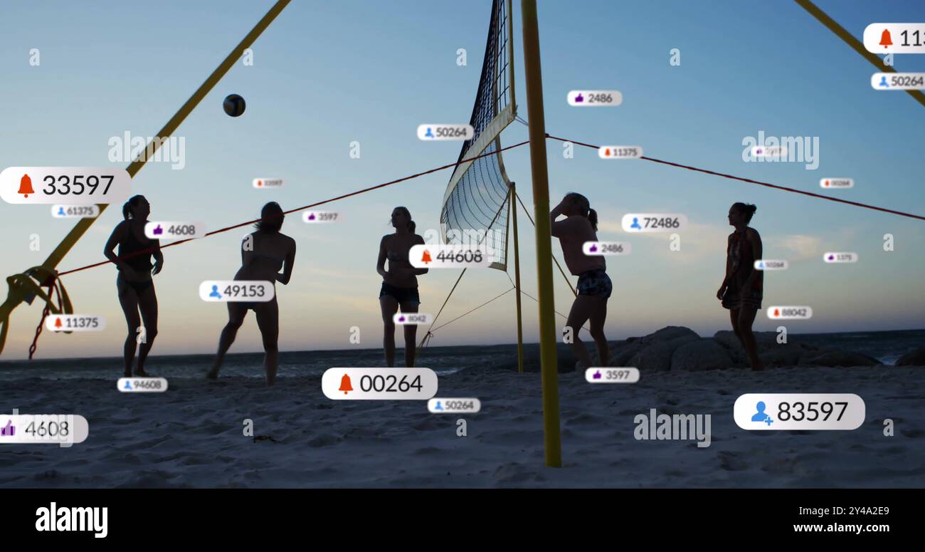 Image of digital data processing over diverse beach volleyball players Stock Photo - Alamy