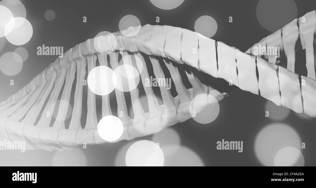 Image of dna strand and spots of light on dark background Stock Photo ...