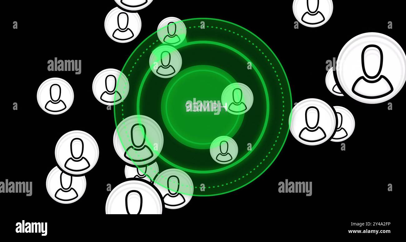 Image of digital people icons and data processing over speedometer on ...