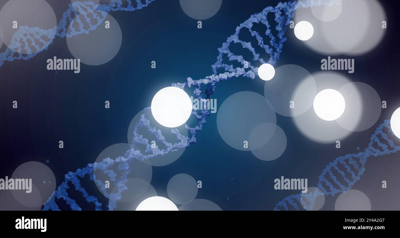 Image of dna strand and spots of light on dark background Stock Photo ...