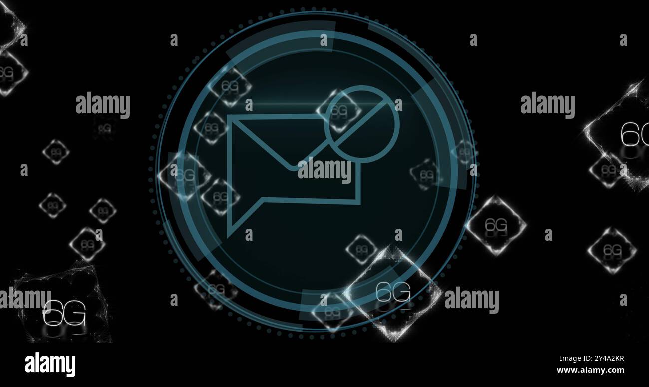 Image of 6g text and digital data processing over email icon and scope ...