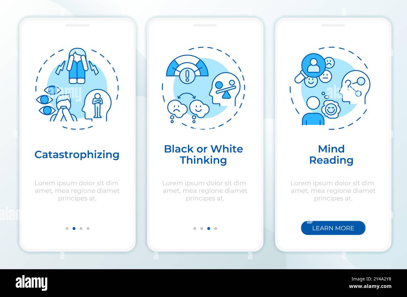 Cognitive distortions blue onboarding mobile app screen Stock Vector ...