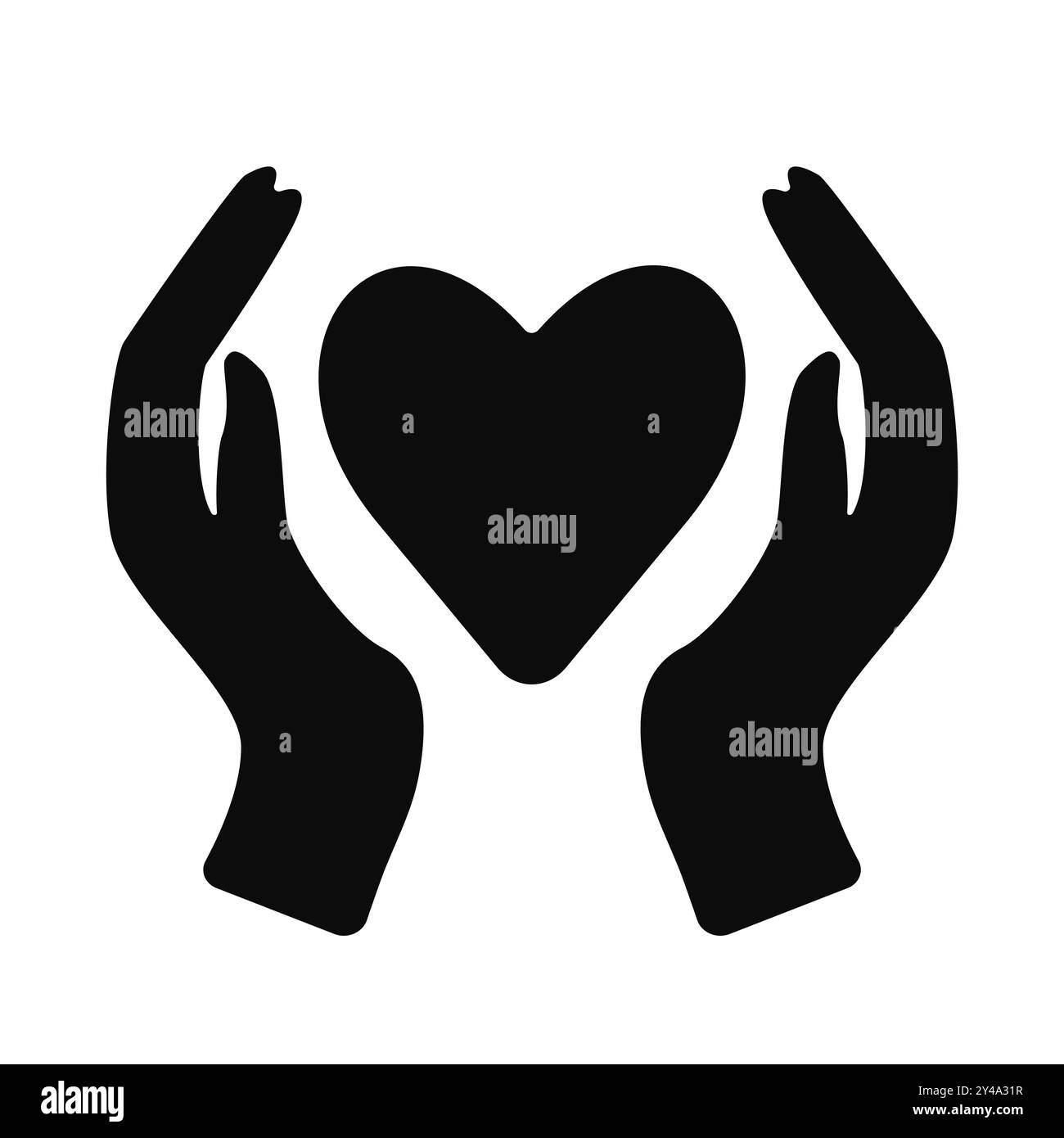 Illustrations of a heart with two sides holding two hands, vector flat ...