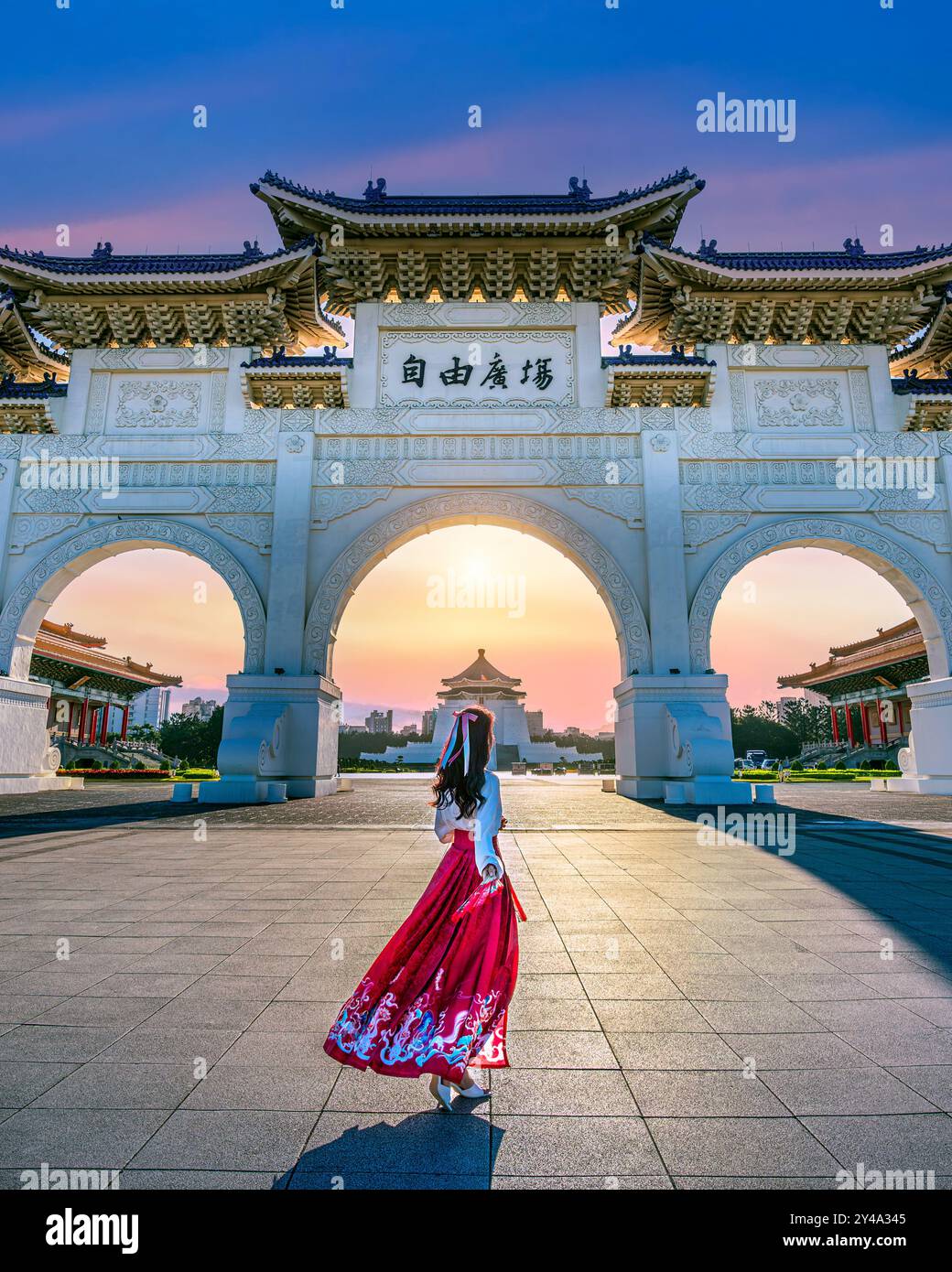 Asian woman in chinese dress traditional walking in Archway of Chiang ...