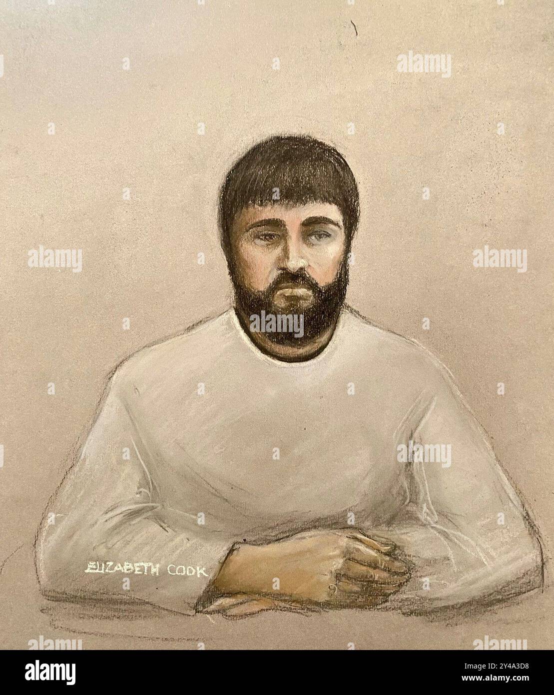 Court artist drawing by Elizabeth Cook of Kyle Clifford appearing via ...