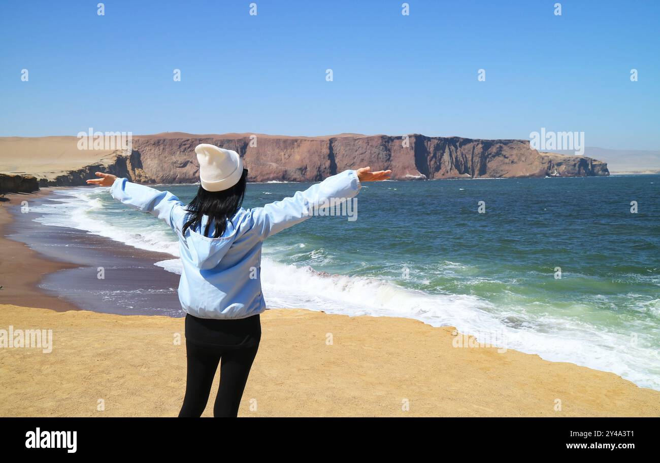 Female Traveler Being Impressed by Stunning Landscape of Paracas ...