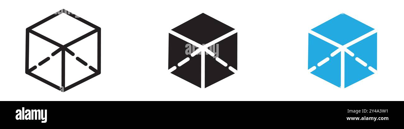 Cube icon vector line logo mark or symbol set collection outline style ...