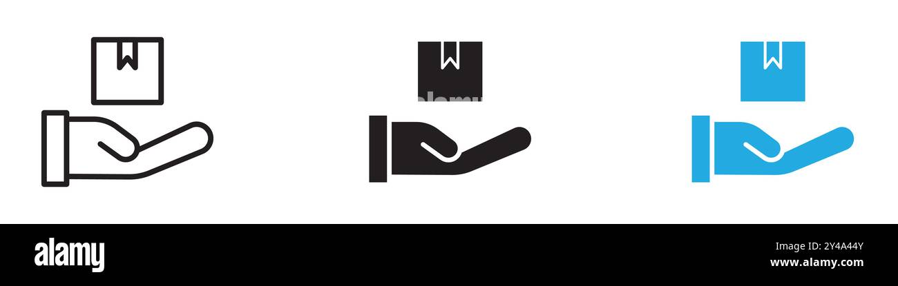 Hand holding box icon vector line logo mark or symbol set collection ...