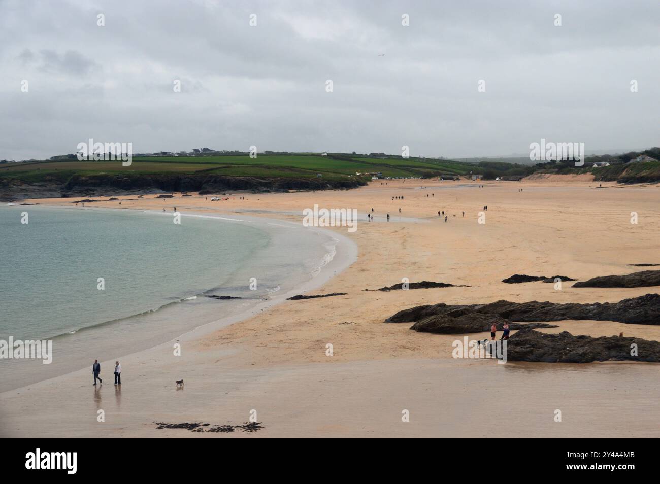 People Walking on Sandy Beach at Harlyn Bay on the Southwest Coastal ...