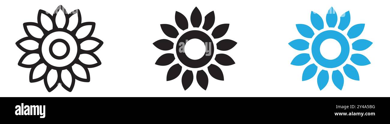 Sunflower icon vector line logo mark or symbol set collection outline ...