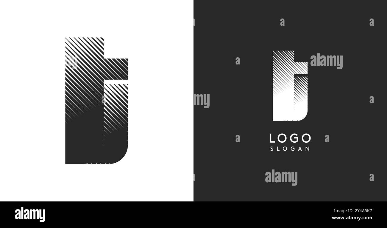 T vector letter. Sharp contrast monogram strike diagonal hatching for ...