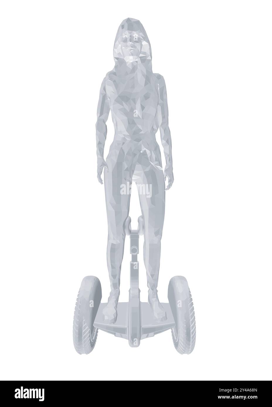 Polygonal model of a girl standing on a segway isolated on a white ...