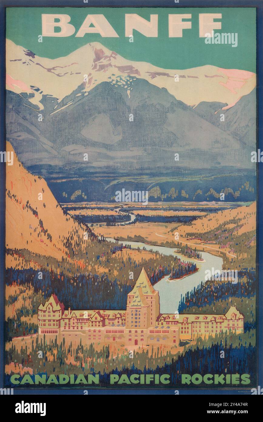 Banff, showing to CP Hotel and the Rockies. Vintage Canadian Pacific ...