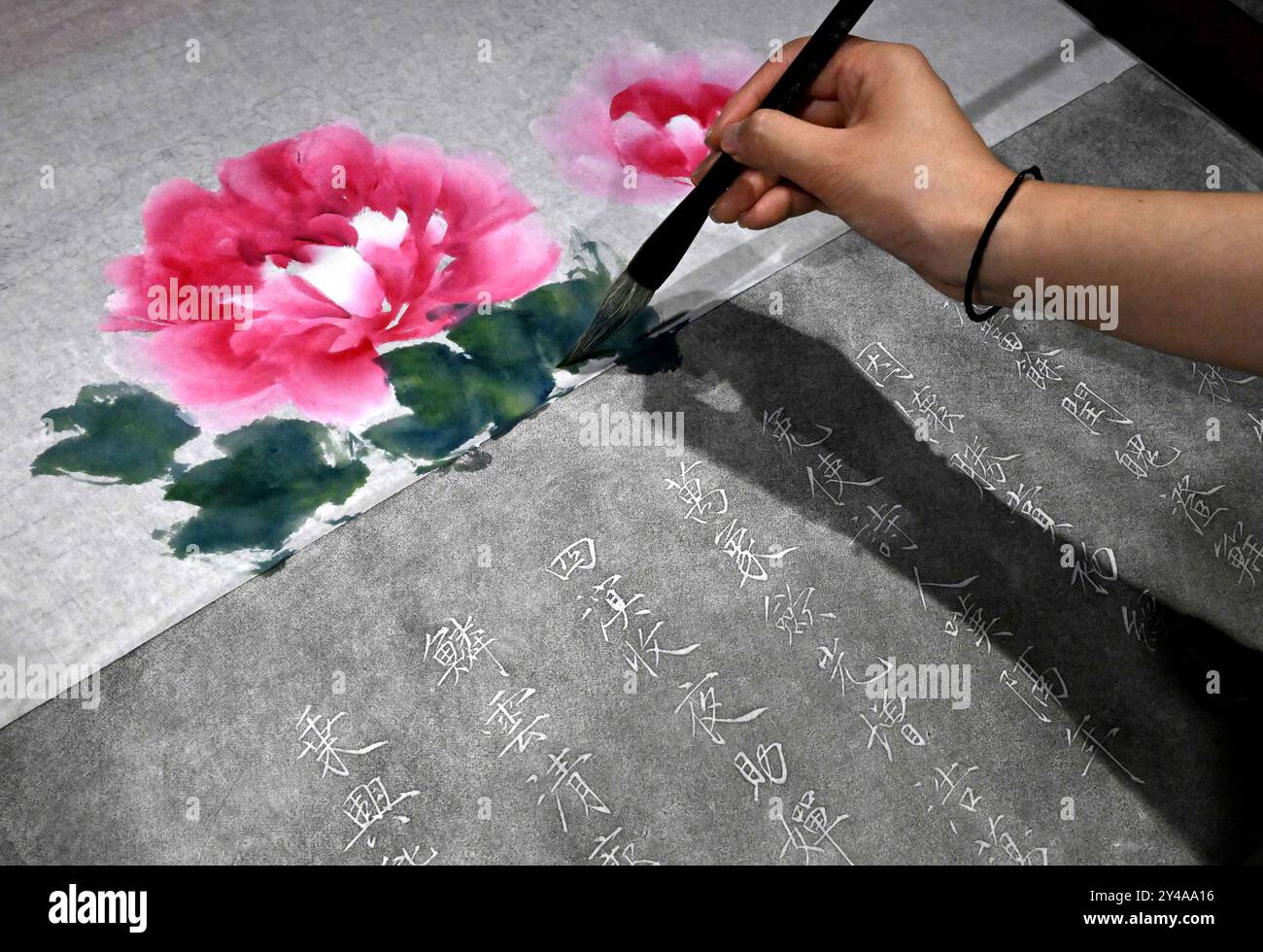 (240917) -- LUOYANG, Sept. 17, 2024 (Xinhua) -- Qian Xiayu paints ...