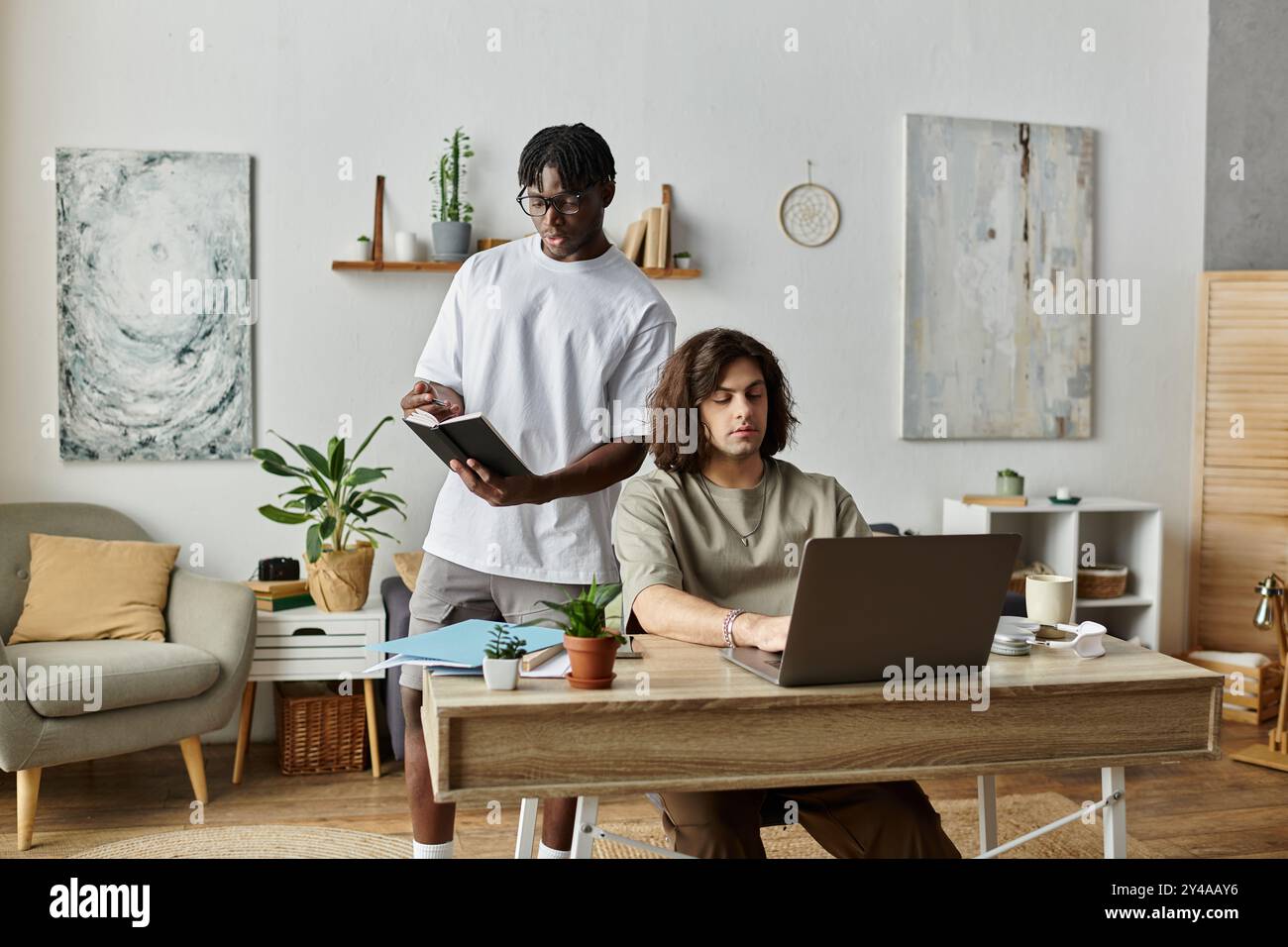 Two partners enjoy each other while working on projects in their ...