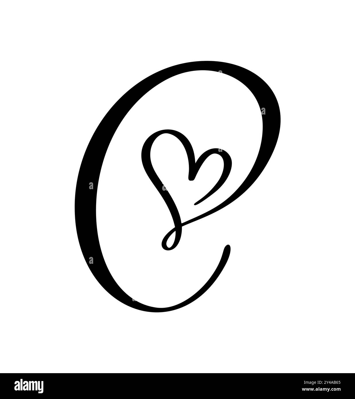 Hand drawn vector calligraphy love letter C. Vintage heart monogram ...