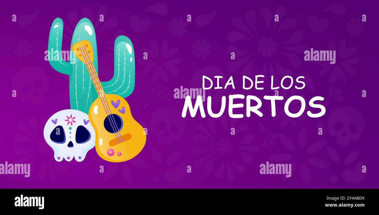 Postcard, banner for Day of the Dead los muertos. Sugar skull ...