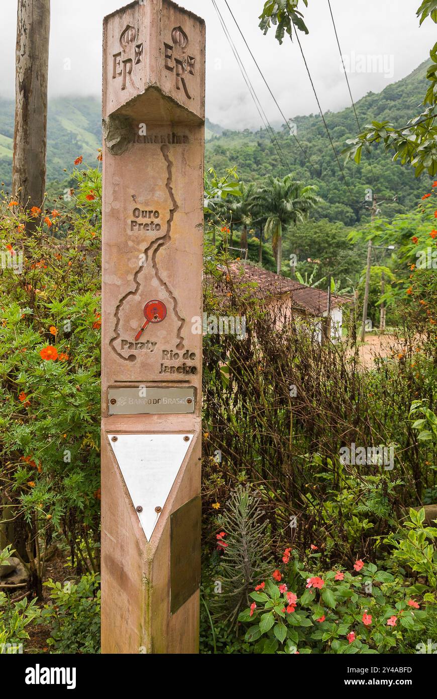 Paraty, Rio de Janeiro, Brazil. Standard Royal Road landmark on the ...