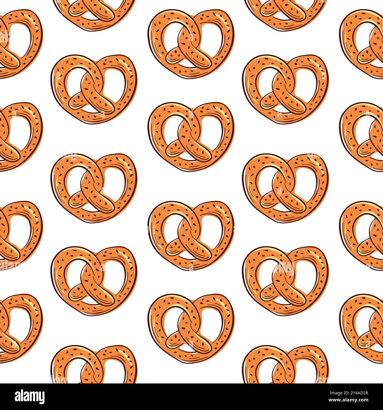 Seamless pattern with hand drawn pretzel on a white background. Design ...