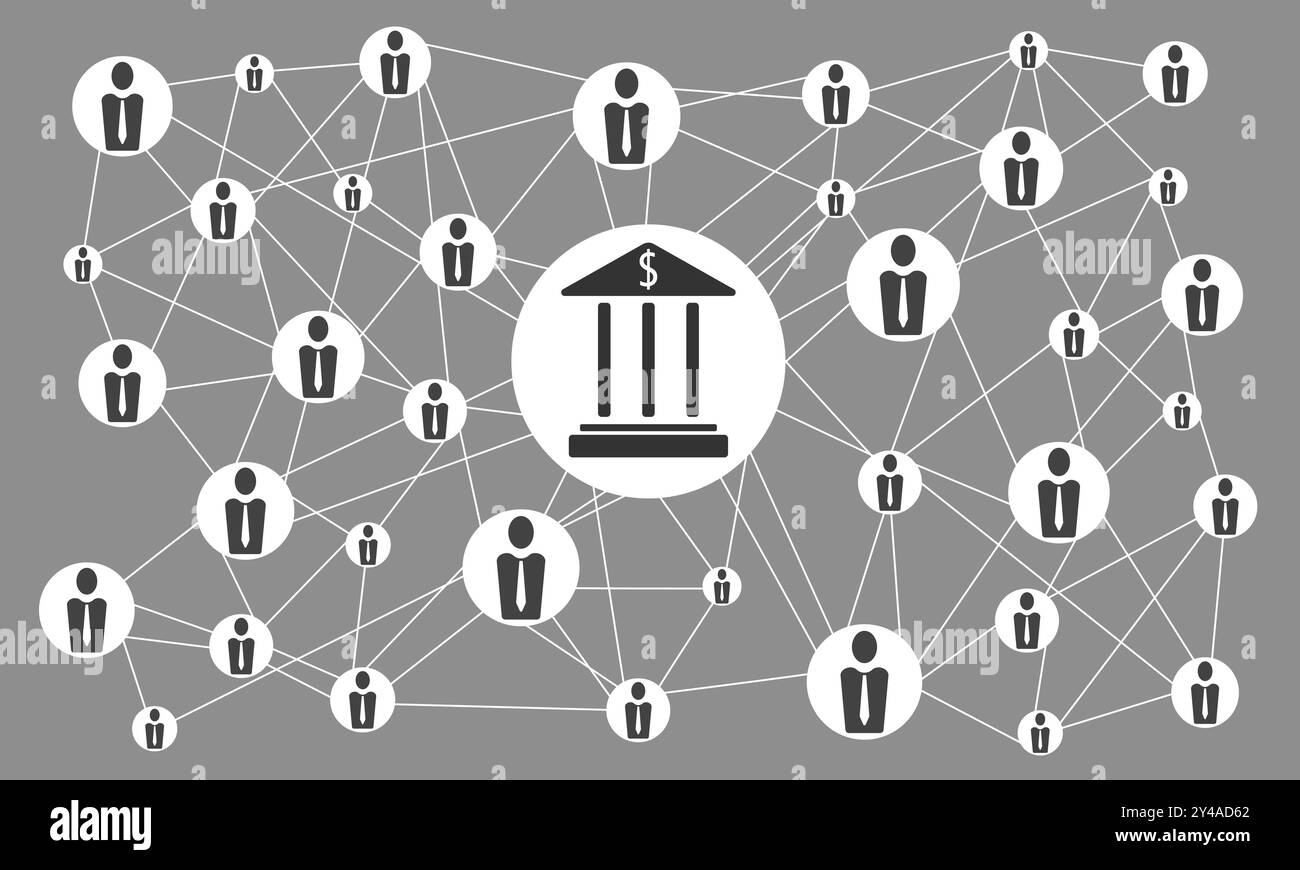 A bank connecting a network of businessmen, vector illustration Stock ...
