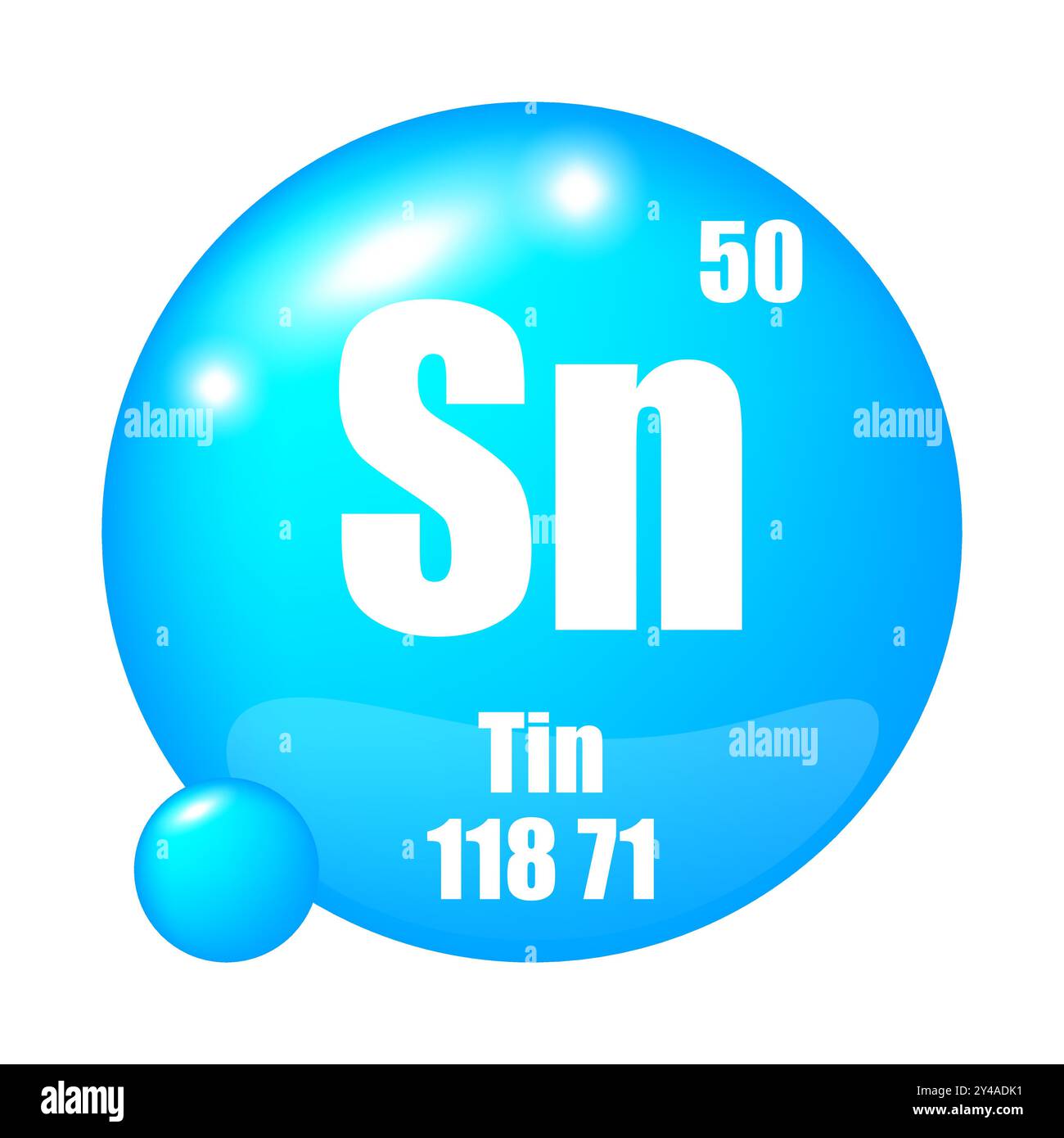 Tin icon. Sn chemical element. Atomic number 50. Mass 118.71. Blue ...