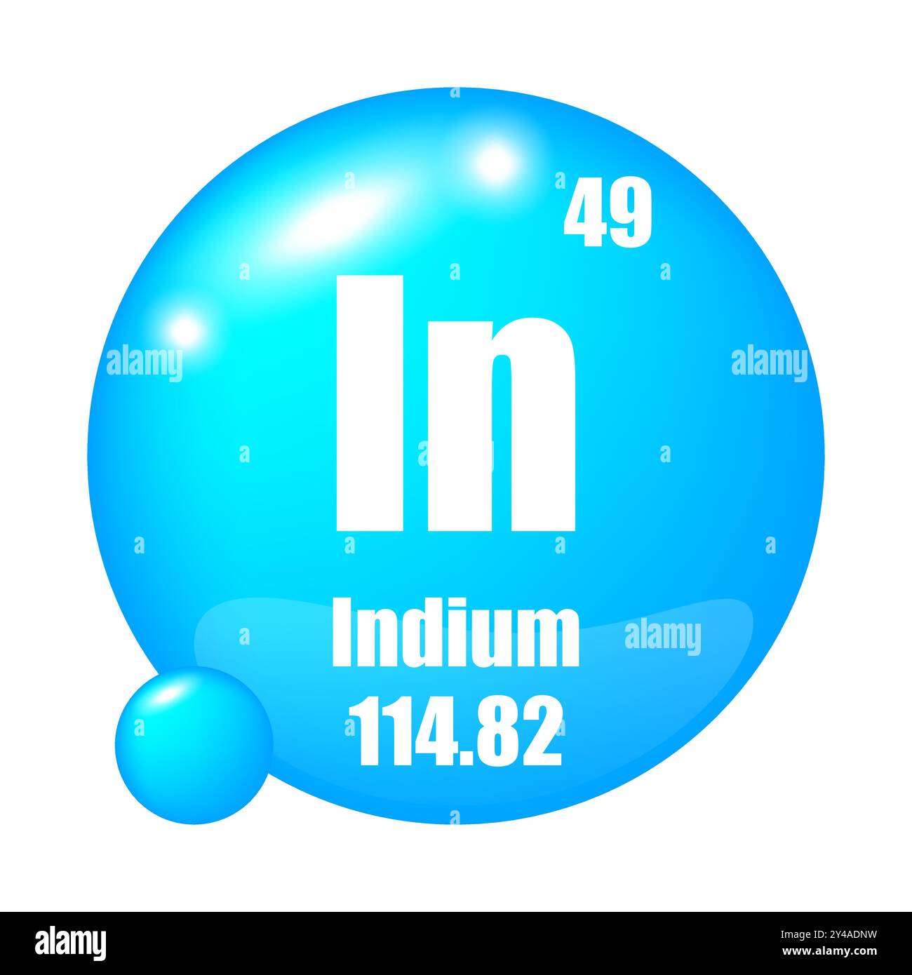 In chemical element. Atomic number 49. Mass 114.82. Blue sphere image ...