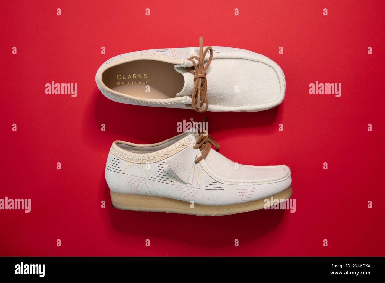 a beautiful shot of the Clarks Originals Wallabee "Off White" shoe on a ...