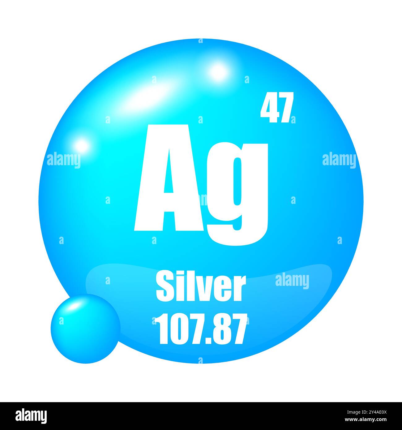 Ag chemical element. Atomic number 47. Mass 107.87. Blue sphere image ...