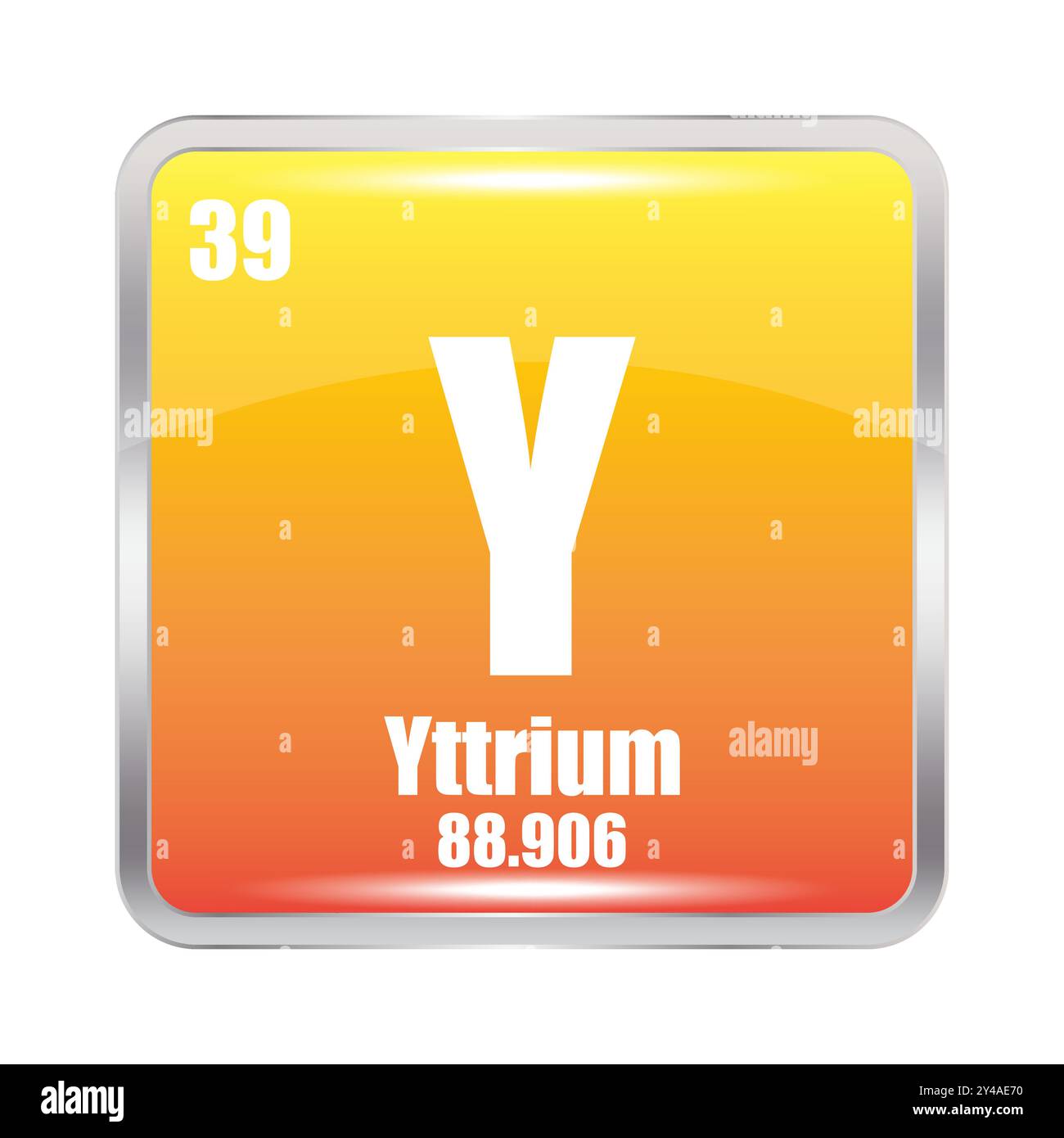 Yttrium icon. Y chemical element. Atomic number 39. Mass 88.906. Yellow ...