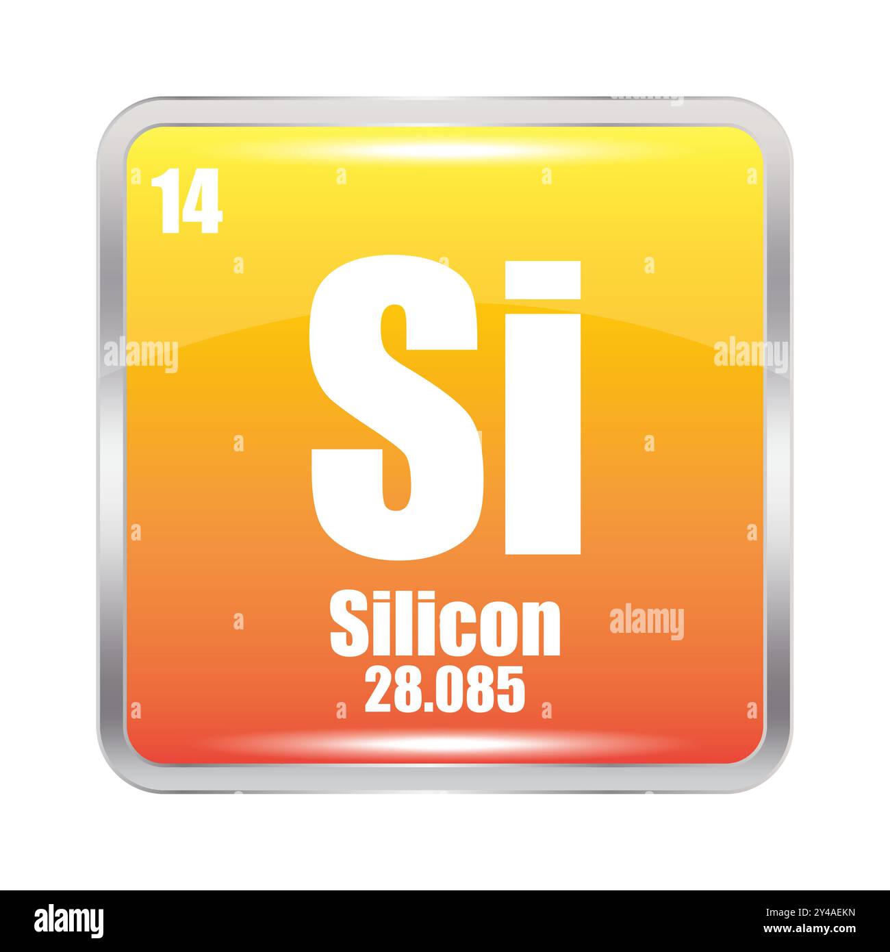 Silicon element. Symbol Si. Atomic number 14. Atomic mass 28.085 ...