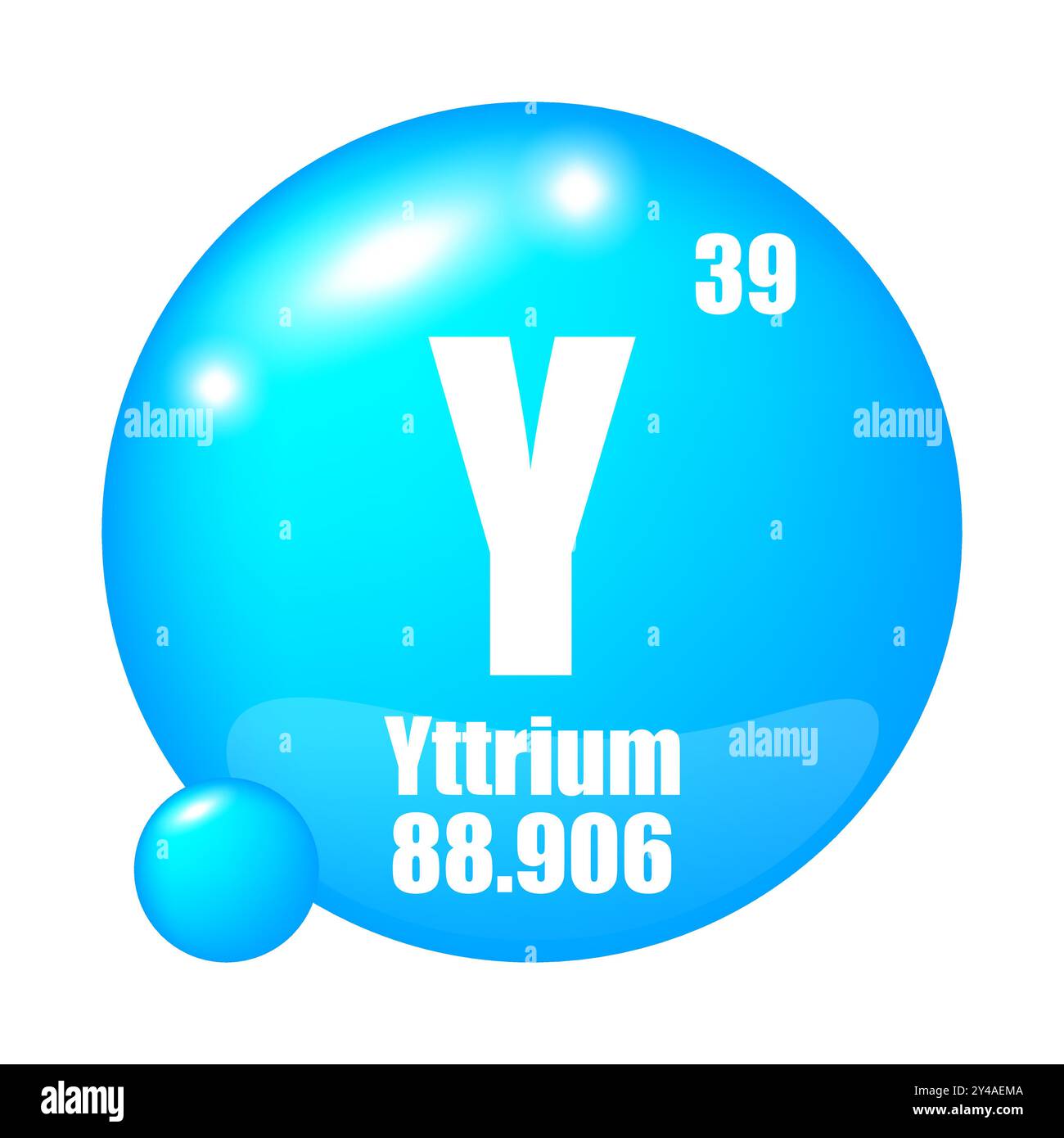 Yttrium icon. Y chemical element. Atomic number 39. Mass 88.906. Blue ...