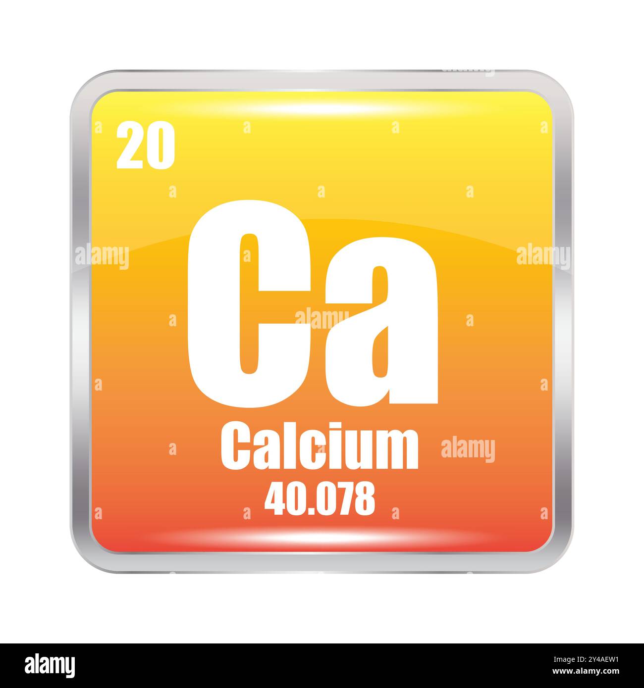Calcium element icon. Ca symbol focus. Atomic number 20. Mass 40.078 ...