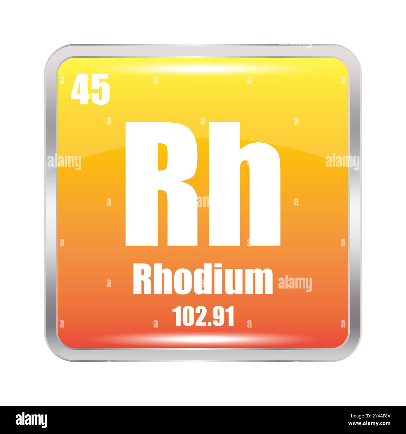 Rhodium icon. Rh chemical element. Atomic number 45. Mass 102.91 ...