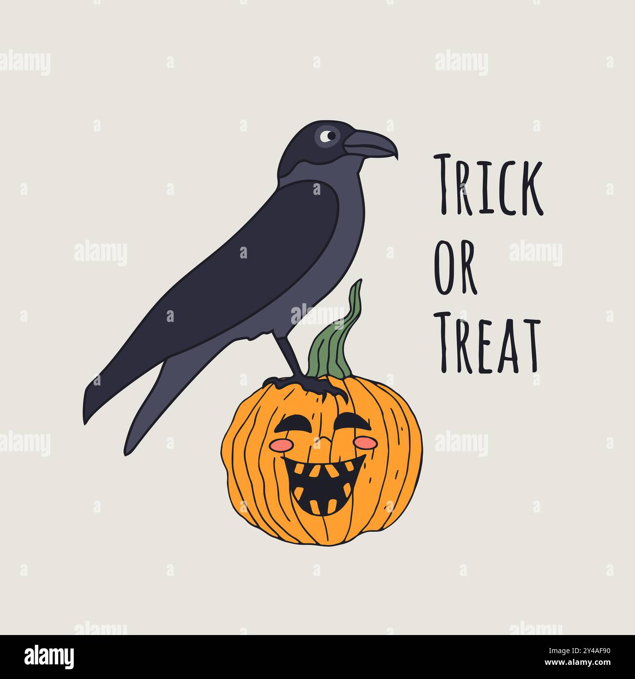 Card or poster with cute Halloween witchy crow sitting on top of jack-o-lantern Stock Vector ...