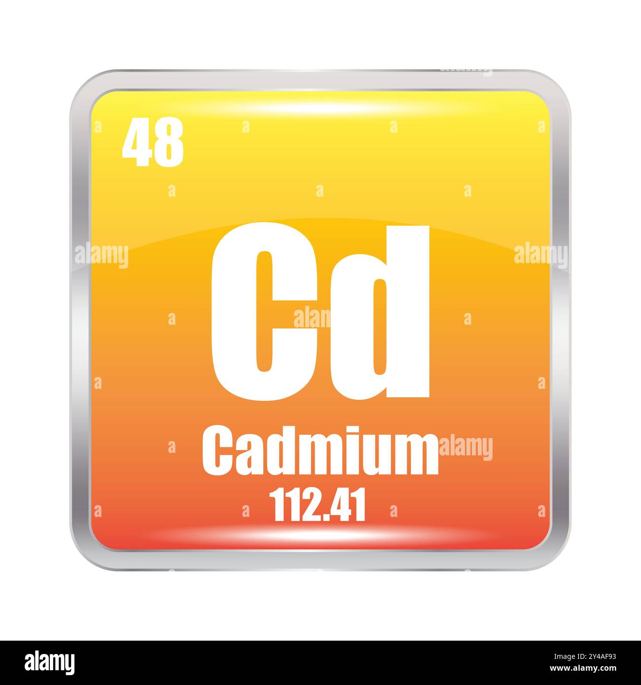 Cd chemical element. Atomic number 48. Mass 112.41. Yellow square image ...