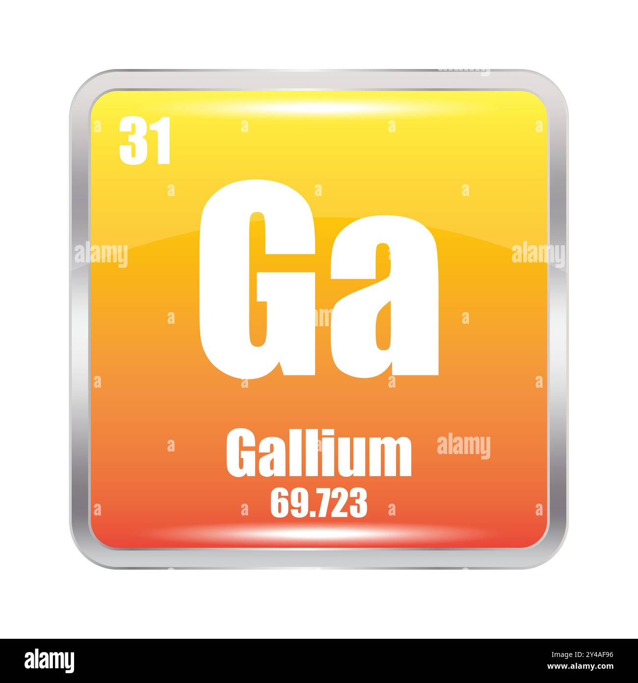 Gallium element icon. Ga symbol focus. Atomic number 31. Mass 69.723 ...