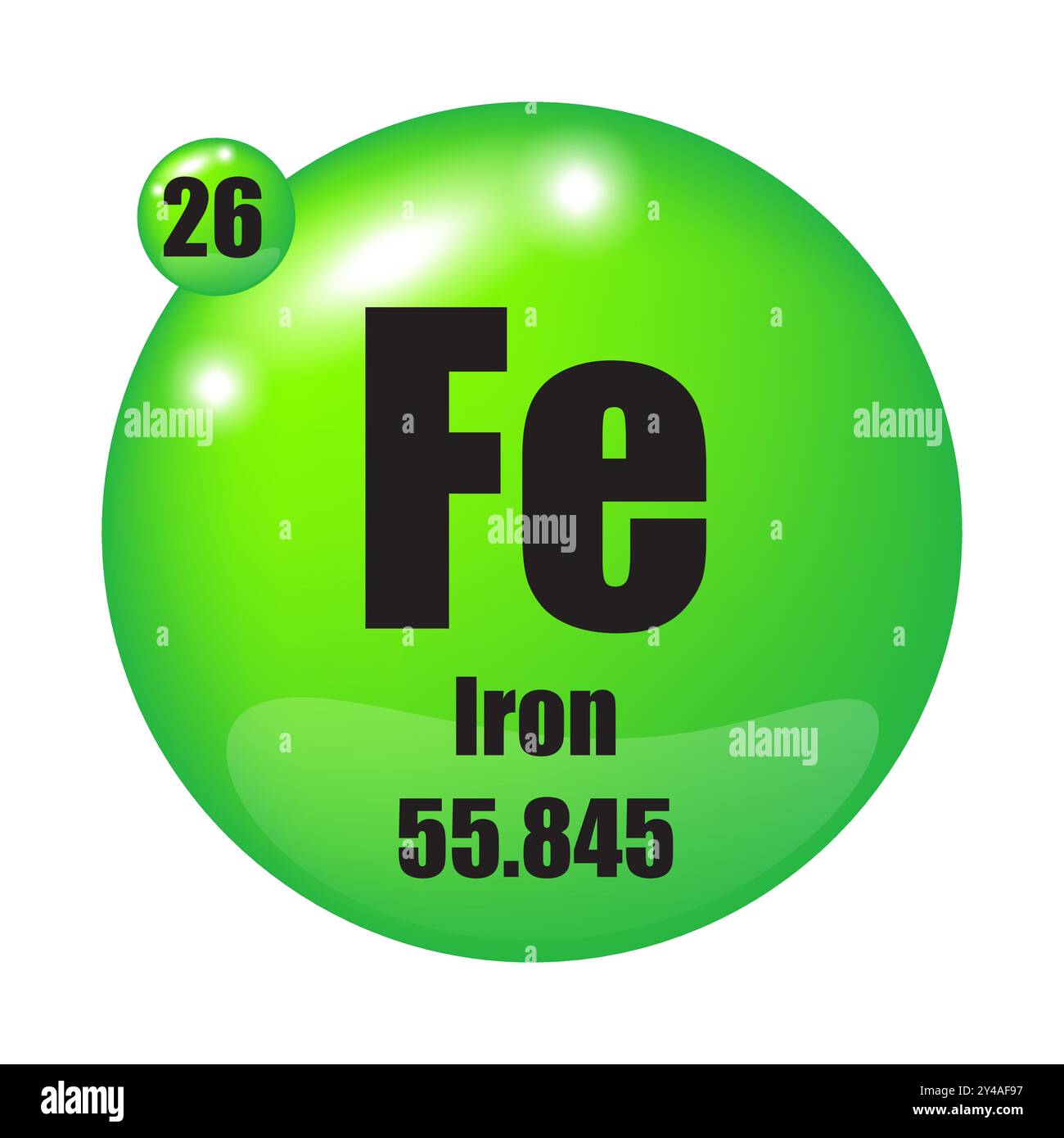 Iron symbol icon. Element Fe 26. Atomic mass 55.845. Vector element ...